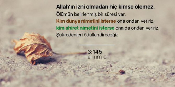 Âli İmrân Suresi 145. Ayet Meali, Âli İmrân 145, 3:145